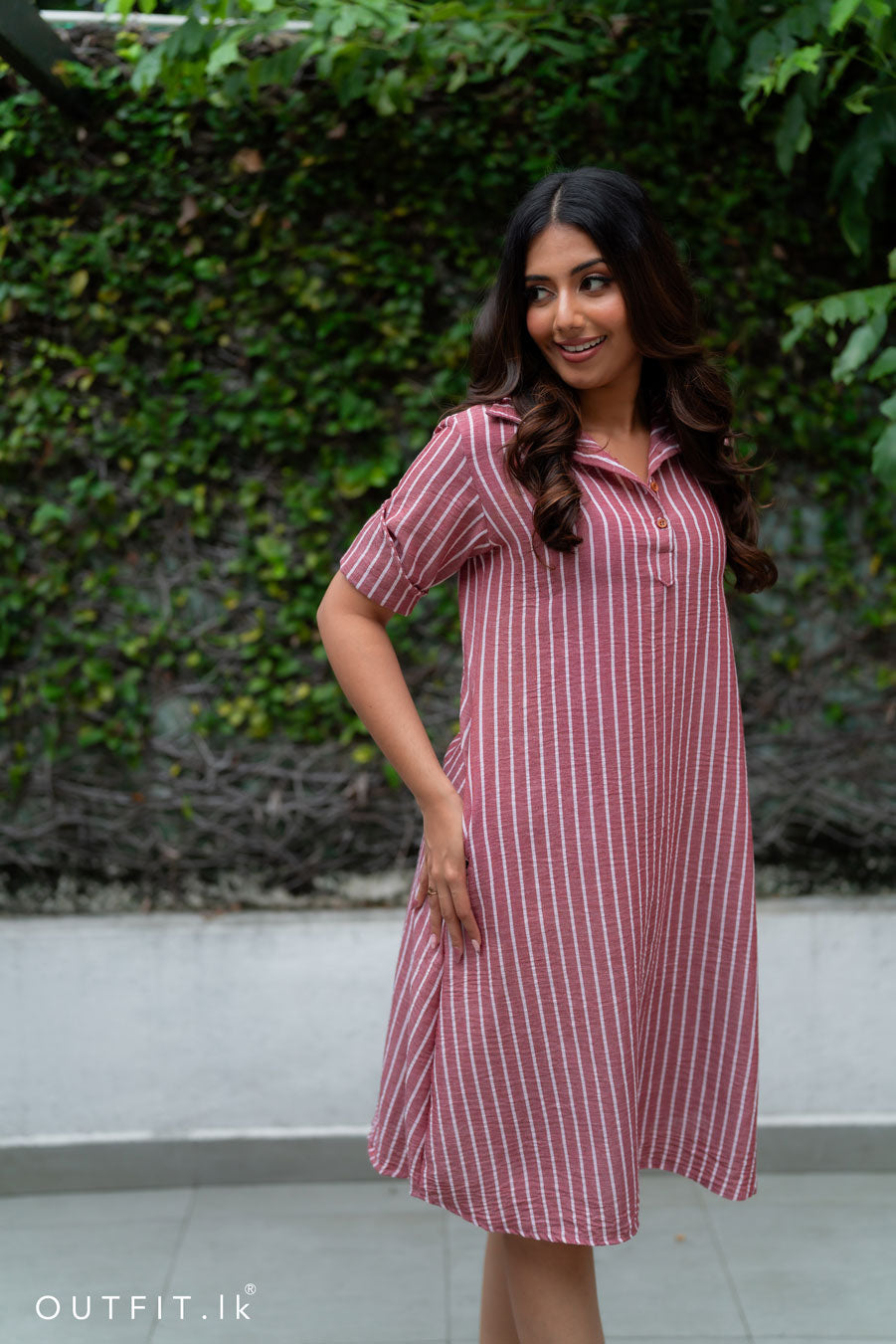 Half Placket Striped Dress – OUTFIT