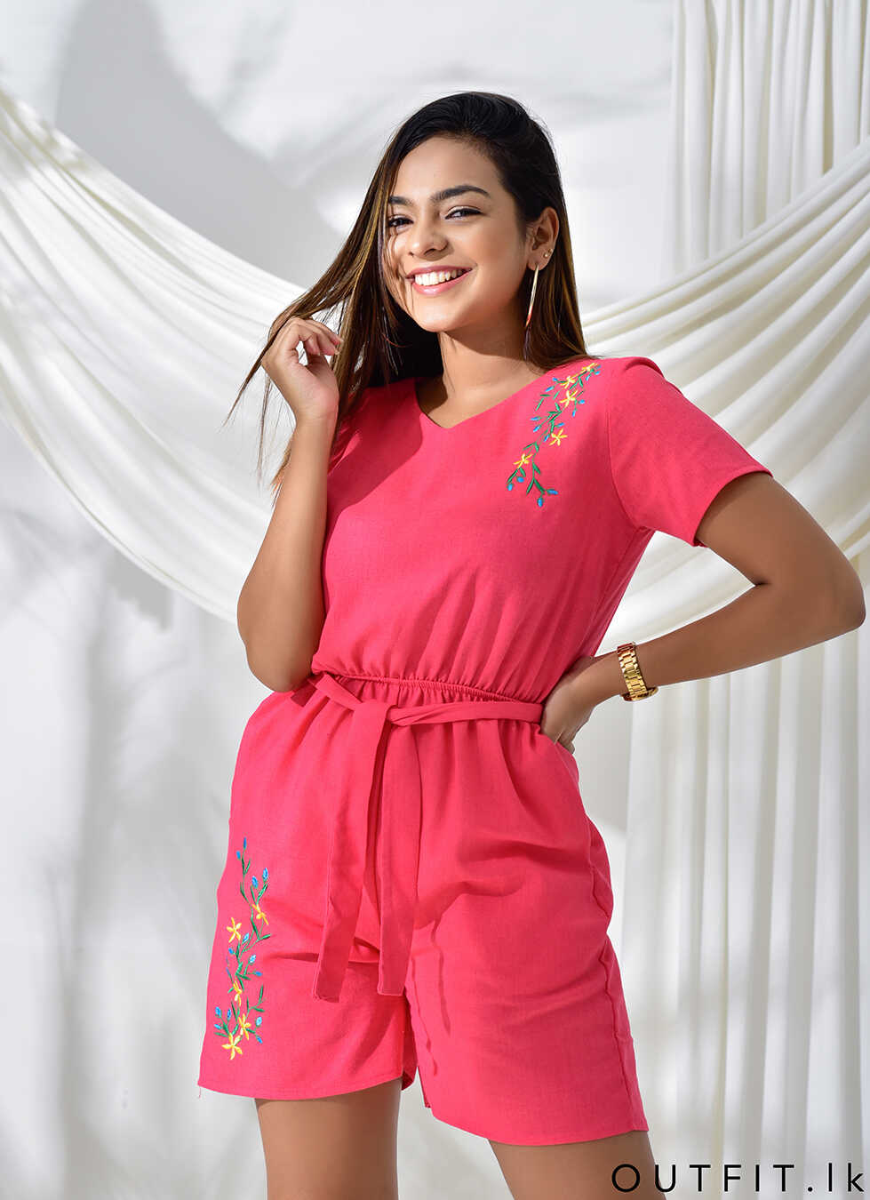 Embroidered Linen Romper – OUTFIT